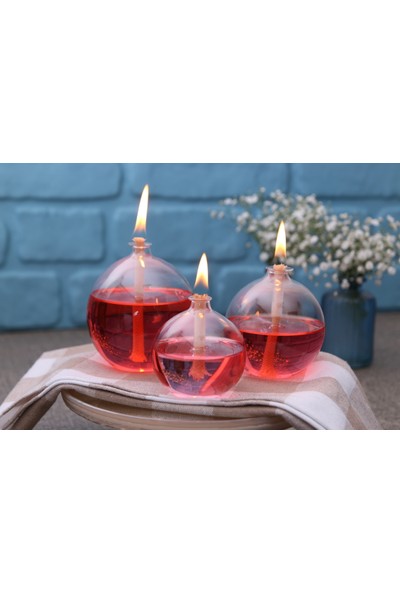Vetroce 3'lü Küre Cam Kandil + Kandil Yağ