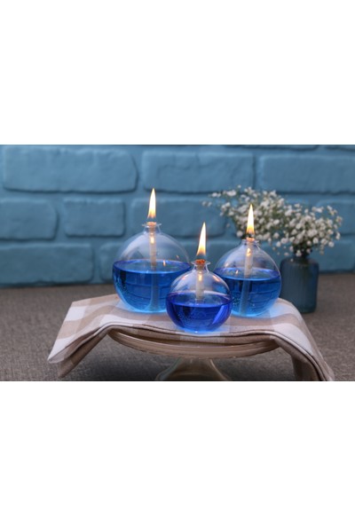 Vetroce 3'lü Küre Cam Kandil + Kandil Yağ