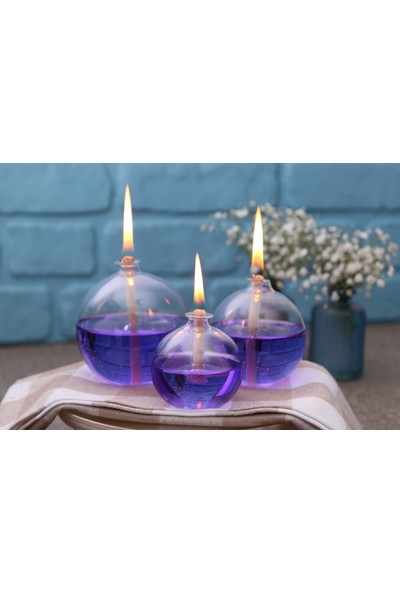 Vetroce 3'lü Küre Cam Kandil + Kandil Yağ