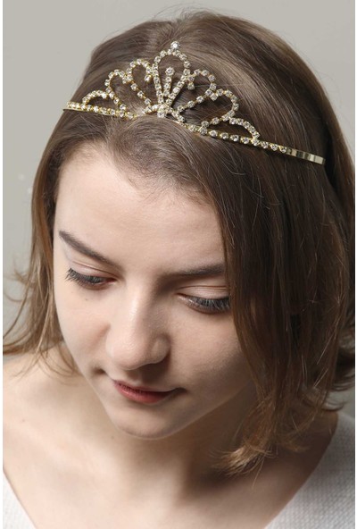 Taksesuar Gold Bijuteri Gelin Tacı Asimetrik Tasarım