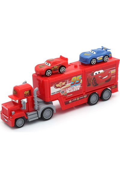 Hepsilazım Şimşek Mcqueen Oyuncak Mack Tır Kapakları Açılabilen 2 Arabalı Taşıyıcı Tır 35 cm