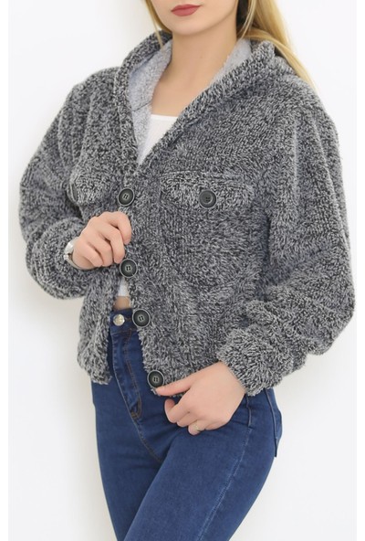 Berlin Shop Düğmeli Peluş Ceket Gri - 8592.107.
