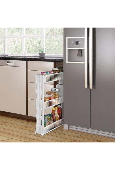 Tekerlekli Dikdörtgen 3 Katlı Raf Ünitesi - Banyo Mutfak Düzenleyici Organizer Raf