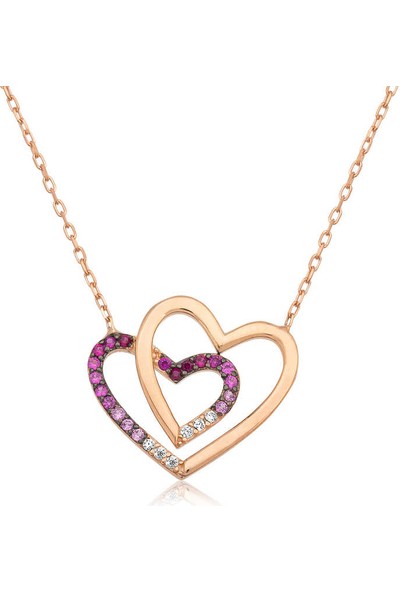 Gumush Gümüş Iki Kalp Kadın Kolye