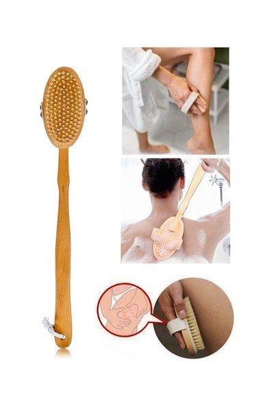 Kitchen Beauty Doğal At Kılı Banyo Sırt Kesesi Uzun Sökülebilir Saplı Yumuşak Fırçalı Doğal Kese Ahşap Saplı