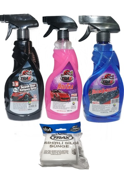 Trax Sihirli Sünger + Oto Bakım Seti !!! Seramik Boya Koruyucu + Hızlı Cila + Motor Temizleyici 500 Ml. Trax Sihirli Sünger + Oto Bakım Seti !!! Seramik Boya Koruyucu + Hızlı Cila + Motor Temizleyici 500 Ml.