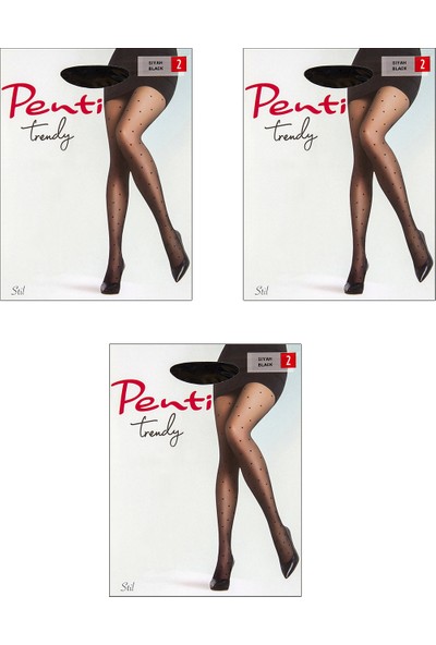 Penti Stil Desenli 3lü Külotlu Çorap Siyah