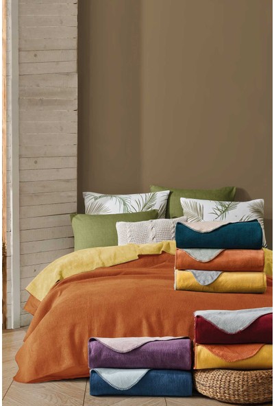 Elart Elart pamuk Battaniye Elegant Tarçın-Sarı Tek Kişilik (150X220CM)