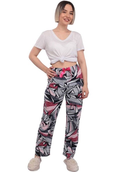 Geometrik Desenli Kadın Pijama Altı | Gri