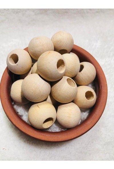 32MM Ham Ahşap Boncuk - 10 Adet -
