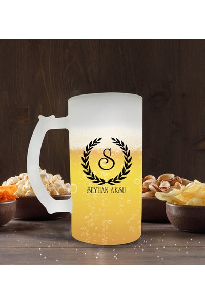 Kişiye Özel Çelenk Baş Harfli Isimli Buzlu Cam Bira Bardağı 50CL-2 Kişiye Özel Çelenk Baş Harfli Isimli Buzlu Cam Bira Bardağı 50CL-2