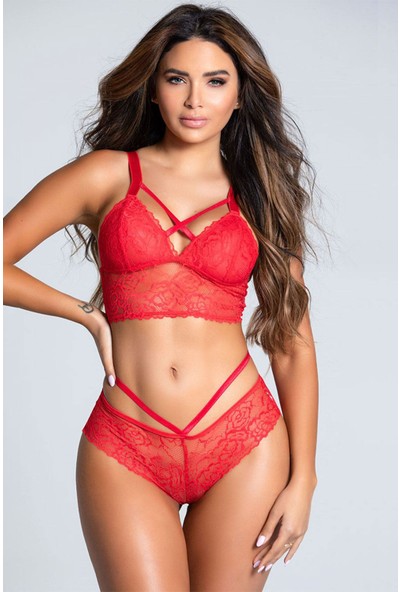 Ifondi Dantelli Ipli Bralet Takım Kırmızı