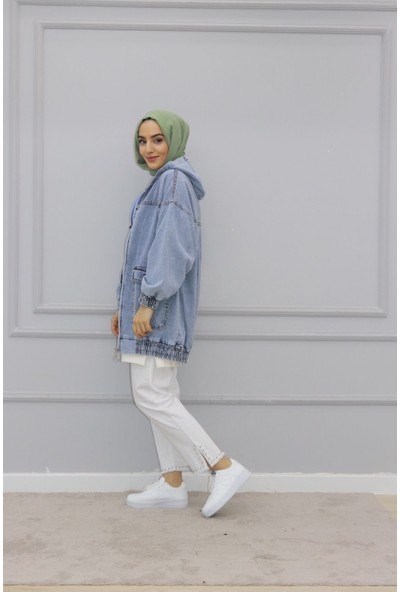 Kral Moda Kapüşonlu Fermuarlı Kot Ceket Kral Moda Kapüşonlu Fermuarlı Kot Ceket