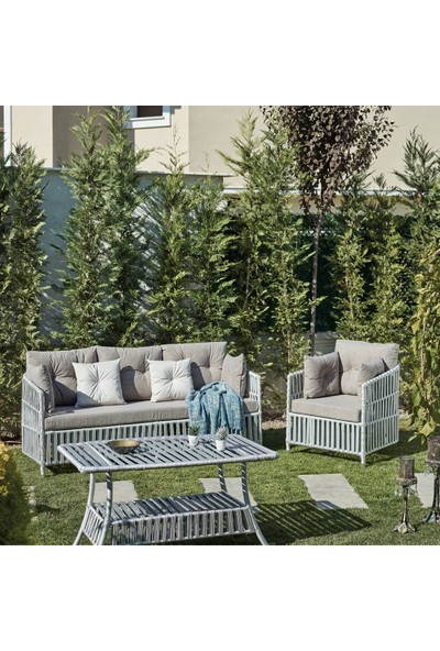 Makrome Ip Örgü 4 Kişilik Bahçe Balkon Teras Oturma Grubu-Çay Seti