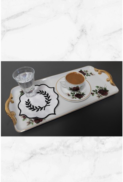 Turkuaz Özel Nakışlı Yaprak Desenli Kokteyl Peçetesi ve Bardak Altlığı 1 Adet Siyah Renkli Turkuaz Özel Nakışlı Yaprak Desenli Kokteyl Peçetesi ve Bardak Altlığı 1 Adet Siyah Renkli