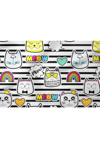 Tataroğlu Dijital Kumaş Siyah Beyaz Çizgili Zeminli Gökkuşaklı Kedi Desenli Kumaş Tataroğlu Dijital Kumaş Siyah Beyaz Çizgili Zeminli Gökkuşaklı Kedi Desenli Kumaş