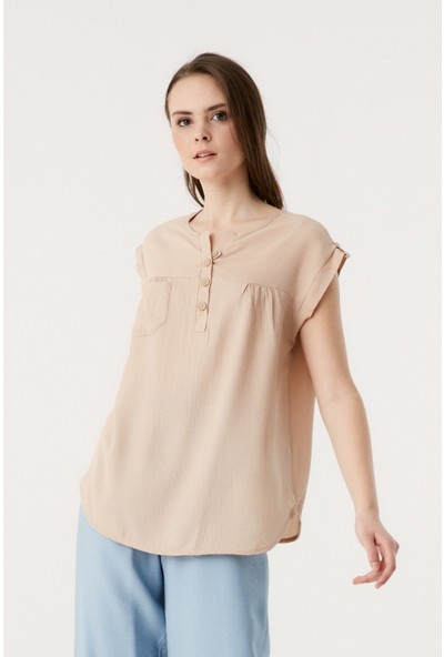 Tek Cepli Düğmeli Salaş Bluz