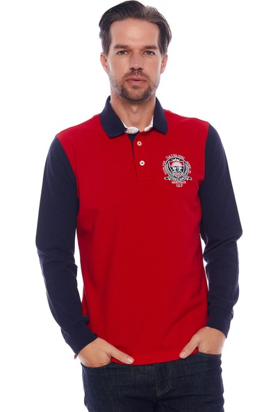 Galvanni Erkek Kırmızı Polo Yaka Sweatshirt - Rangına Galvanni Erkek Kırmızı Polo Yaka Sweatshirt - Rangına
