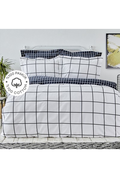 Sarah Anderson Fun Black White %100 Pamuk Çift Taraflı Çift Kişilik Nevresim Takımı