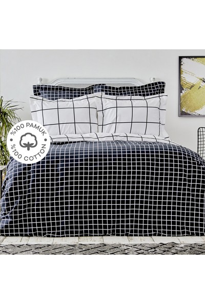 Sarah Anderson Fun Black White %100 Pamuk Çift Taraflı Tek Kişilik Nevresim Takımı