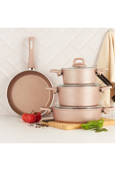 Karaca Biogranit Pink 7 Parça Tencere Seti Karaca Biogranit Pink 7 Parça Tencere Seti