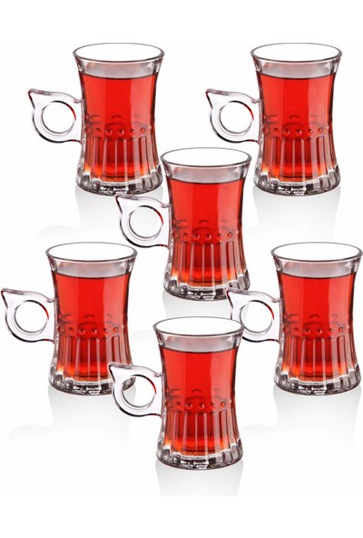 Queens Kitchen 6 Adet Kristal Kesme Cam Kulplu Çay Bardak Queens Kitchen 6 Adet Kristal Kesme Cam Kulplu Çay Bardak