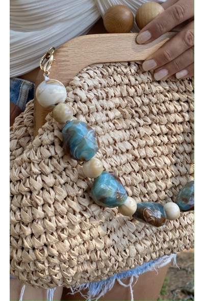 Loopy Collection Ahşap Burslu El Yapımı Tasarım Bohem Hasır Çanta