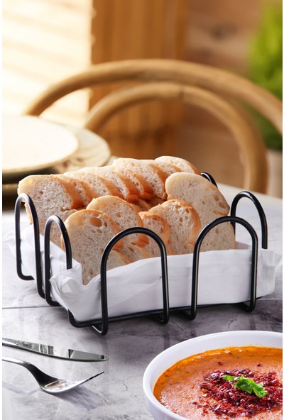 Kitchen Life Kumaşlı Siyah Ekmeklik - Metal Şeritli Paslanmaz Ekmek Sepeti , Kumaşlı Ekmek Meyve Sepeti