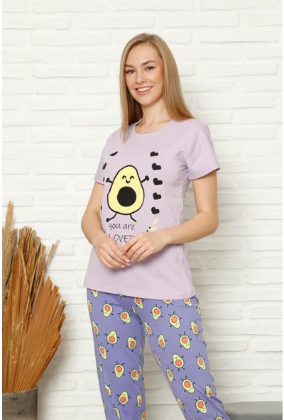 Moda Çizgi Kadın %100 Pamuk Penye Kısa Kol Pijama Takım 3437 Moda Çizgi Kadın %100 Pamuk Penye Kısa Kol Pijama Takım 3437