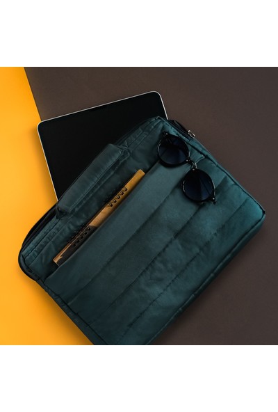 Lanomac Haki Kapitone Macbook Air Pro - Matebook - Ideapad Çantası - Evrak Kılıfı