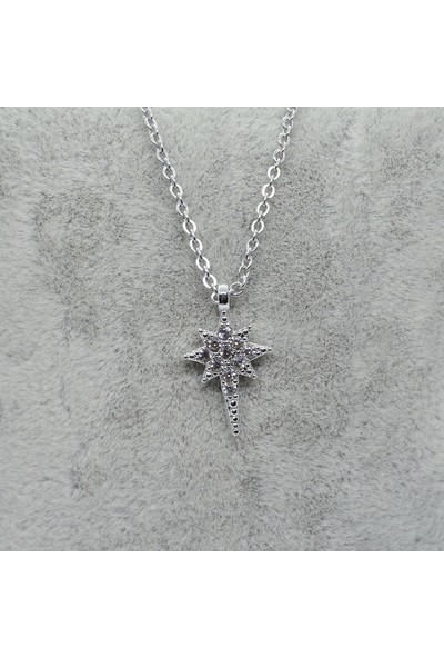 X-lady Accessories Gümüş Renk Zirkon Taşlı Kolye Kuyruklu Kutup Yıldızı Kolye 788
