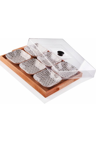 Queens Kitchen Ahşap Tepsili Lüx Çini Desenli Kahvaltılık