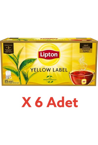 Lipton Yellow Label Bardak Poşet Çay 25'li x 6 Adet Lipton Yellow Label Bardak Poşet Çay 25'li x 6 Adet