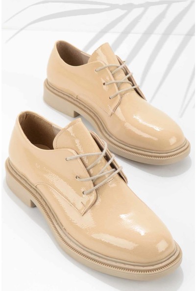 Bambi Nude Kırışık Rugan Kadın Oxford Ayakkabı K016400004