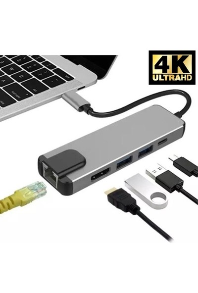 VİZY10 Macbook Uyumlu 5 In 1 Type-C To 2*usb 3.0 4K HDMI Gigabit Ethernet RJ45 Pd Çevirici Hub Adaptör VİZY10 Macbook Uyumlu 5 In 1 Type-C To 2*usb 3.0 4K HDMI Gigabit Ethernet RJ45 Pd Çevirici Hub Adaptör