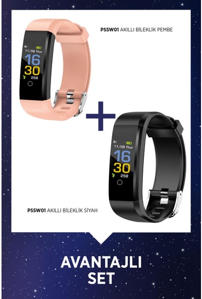 Polosmart PSSW01 Smart Fit Akıllı Bileklik 2'li Set Siyah-Pembe Polosmart PSSW01 Smart Fit Akıllı Bileklik 2'li Set Siyah-Pembe