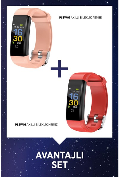 Polosmart PSSW01 Smart Fit Akıllı Bileklik 2'li Set Pembe-Kırmızı Polosmart PSSW01 Smart Fit Akıllı Bileklik 2'li Set Pembe-Kırmızı