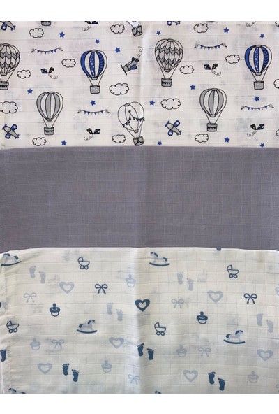 Enhitbaby 3'lü Çok Amaçlı Müslin Örtü Set - Mavi