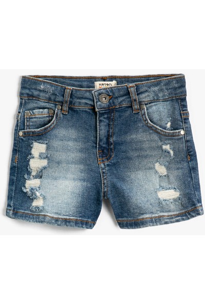 Koton Destroylu Mini Kot Şort Pamuklu