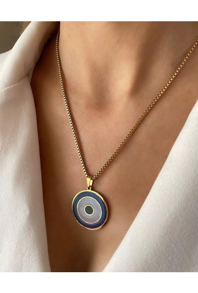 Yugen Concept Mineli Nazar Boncuğu Çelik Göz Kolye