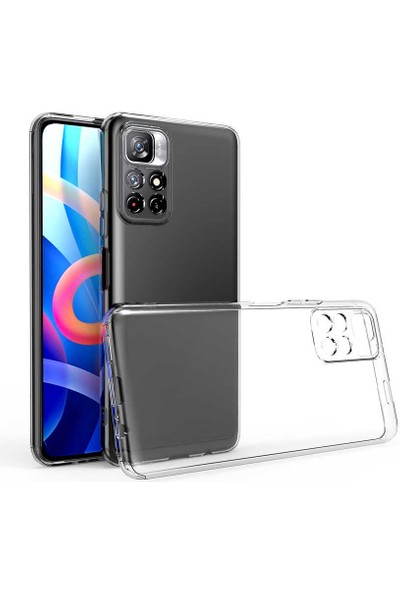 Case 4U Xiaomi Poco M4 Pro 5G Kılıf Kamera Korumalı Süper Silikon Arka Kapak + Sert Temperli Cam Ekran Koruyucu Şeffaf