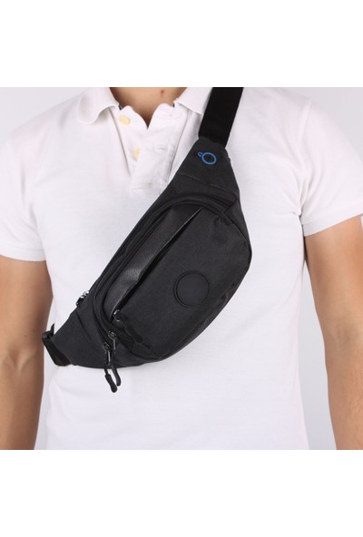 Bagacar NP02 Kumaş Erkek Siyah Bel ve Çapraz Çantası