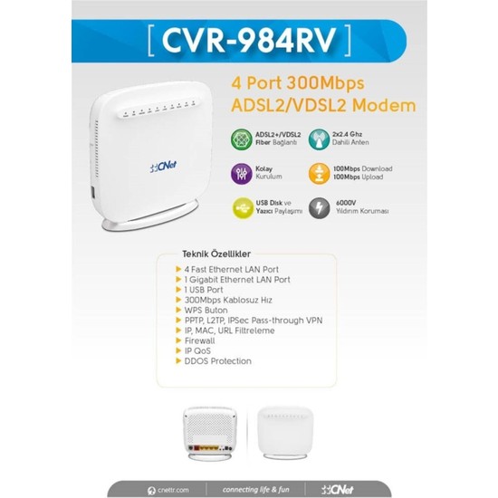 Cnet 984RV Adsl2 Vdsl2 Modem Router 4port USB 300MBPS Fiyatı