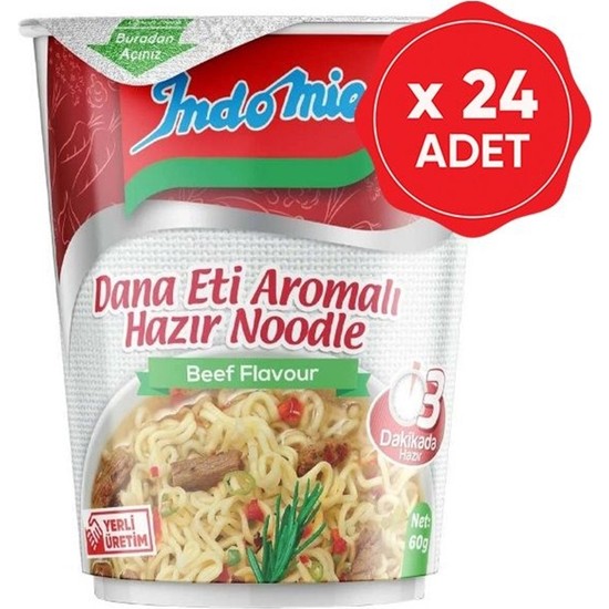 Indomie Dana Eti Çeşnili Hazır Bardak Noodle 60 gr (24 Adet) Fiyatı