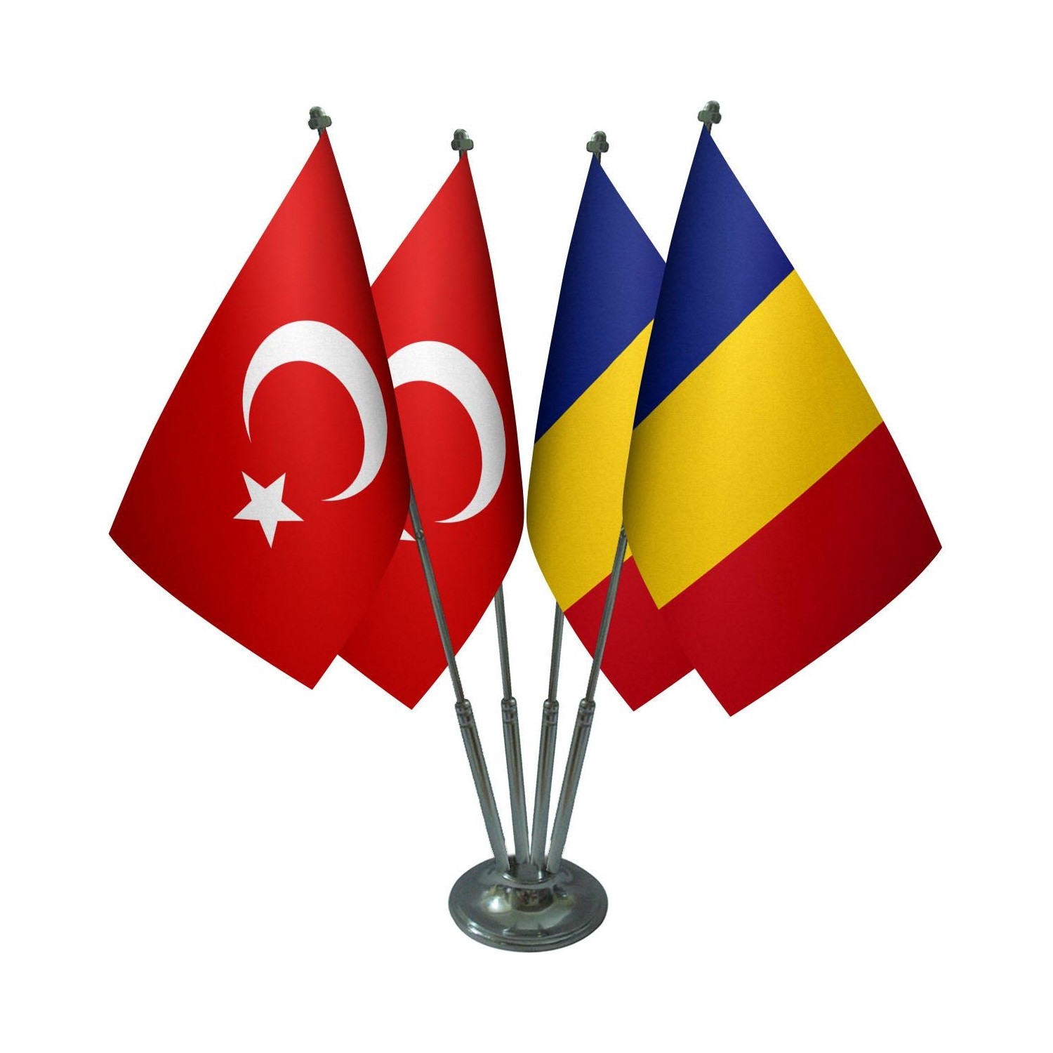 Satürn Masa Üstü Romanya Bayrağı Türk Bayrağı Dörtlü Krom Fiyatı