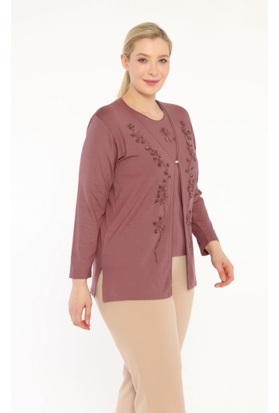 Eyse Anne Pudra Ikili Takım ,el Işlemeli Taşlı Viskon Kumaş