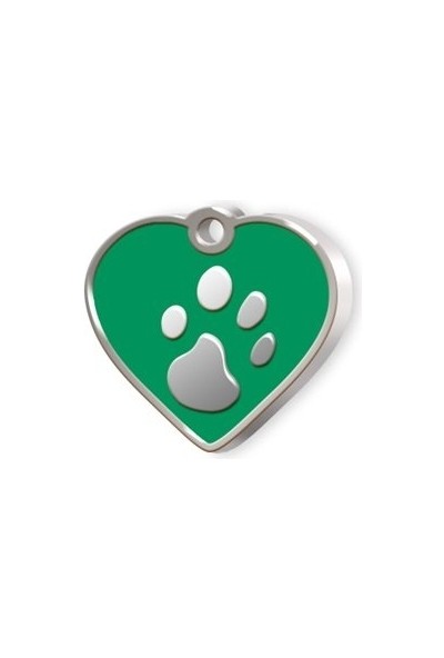 Altın Pati Kalp Şeklinde Mineli Küçük Kedi Köpek Künyesi Yeşil