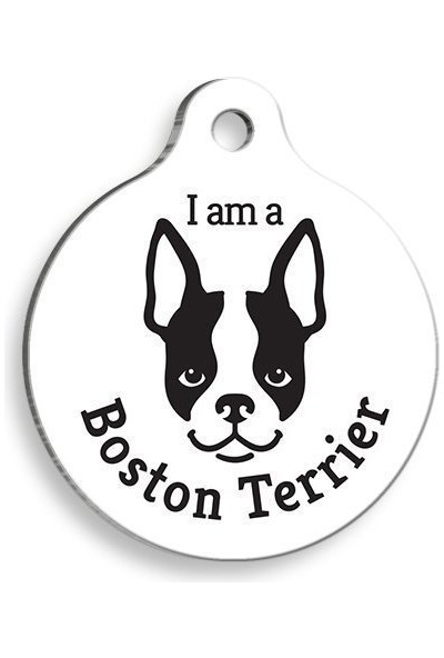 Altın Pati Beyaz Boston Terrier Yuvarlak Köpek Künyesi