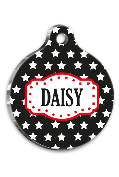 Altın Pati Siyah Üstüne Yıldızlı Yuvarlak Kedi Köpek Künyesi