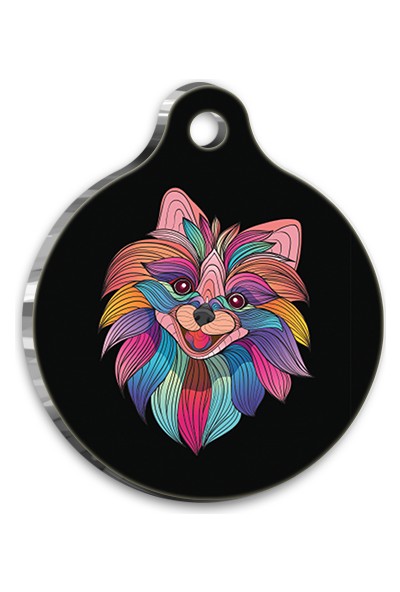 Altın Pati Illüstrasyon Papillon Yuvarlak Köpek Künyesi